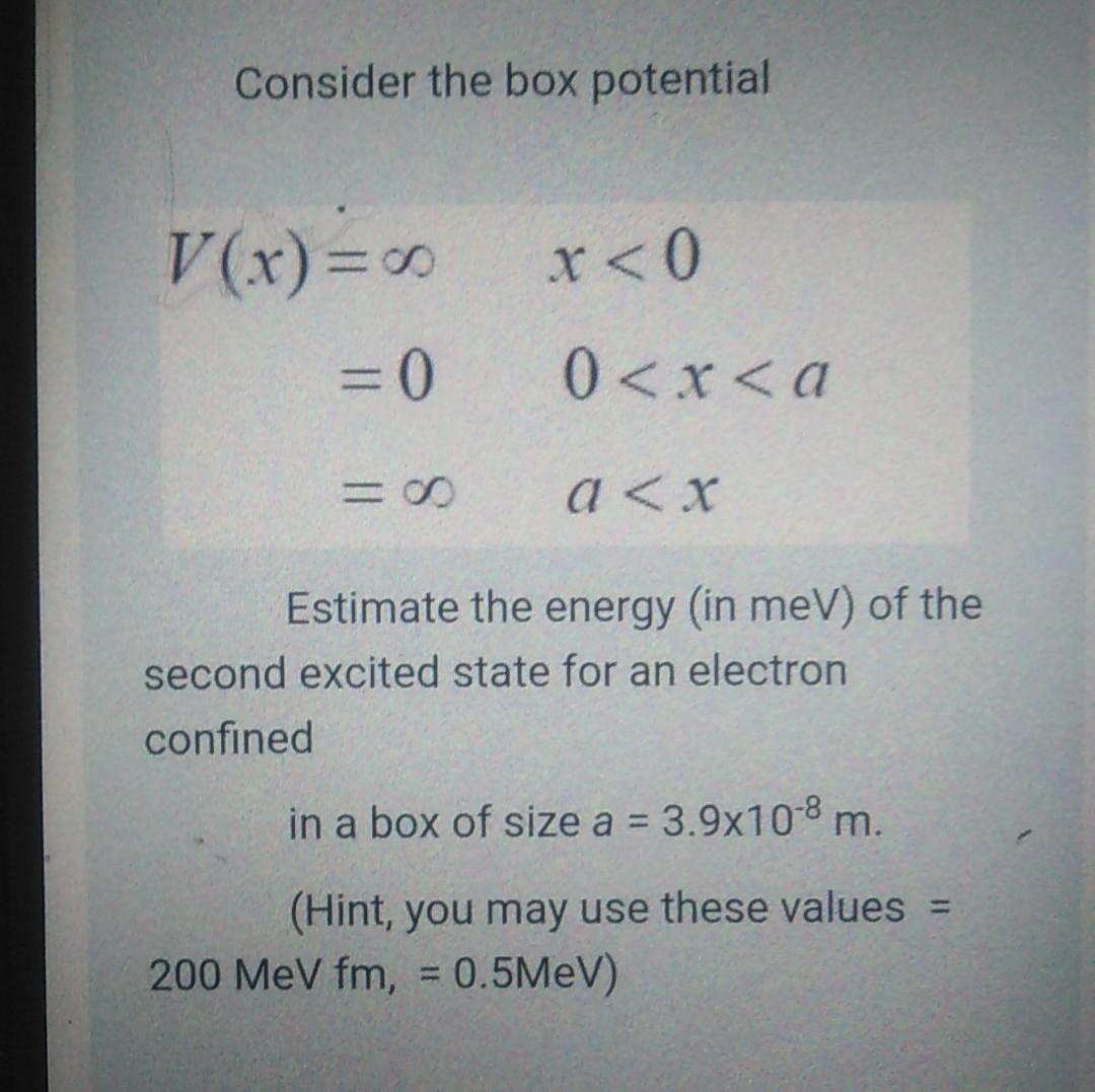 Solved Consider the box potential V(x) = x