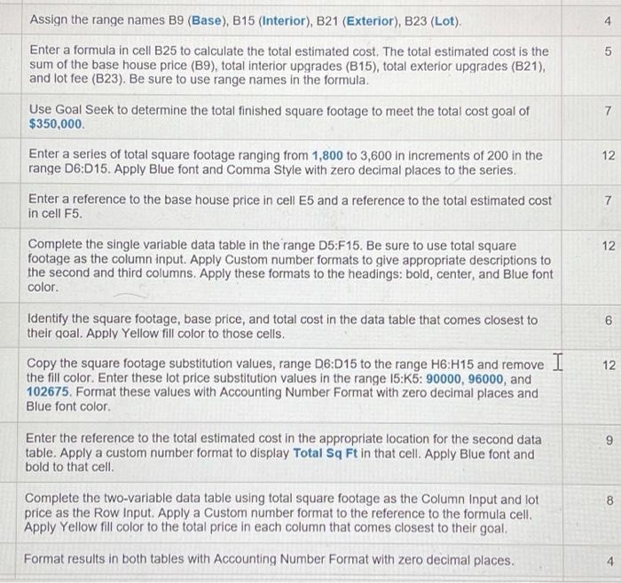 Assign the range names B9 (Base), B15 (Interior), B21 | Chegg.com