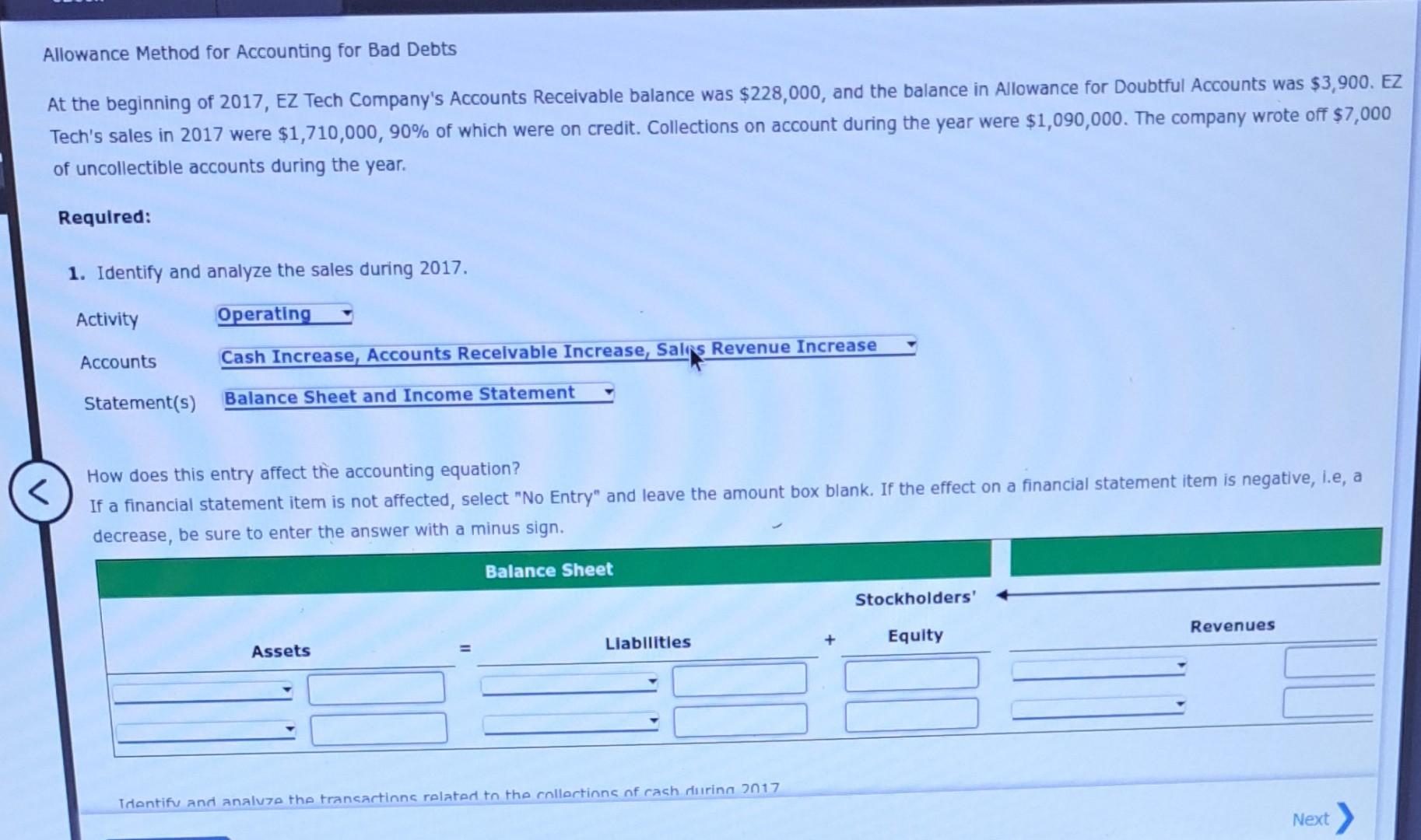 Allowance Method for Accounting for Bad Debts At the | Chegg.com