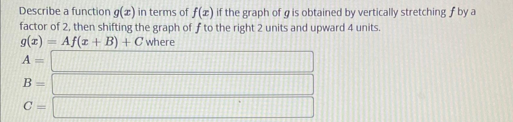 Solved Describe a function g(x) ﻿in terms of f(x) ﻿if the | Chegg.com