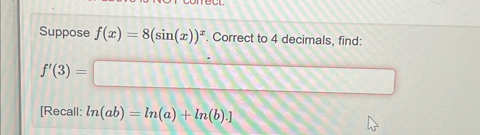 Solved Suppose f(x)=8(sin(x))x. ﻿Correct to 4 ﻿decimals, | Chegg.com
