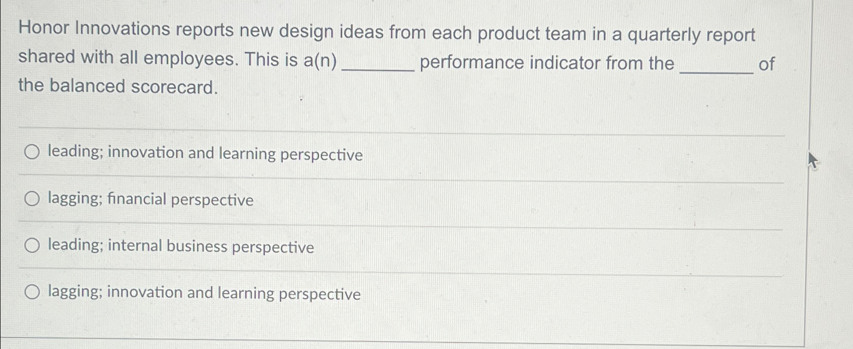 Solved Honor Innovations reports new design ideas from each | Chegg.com