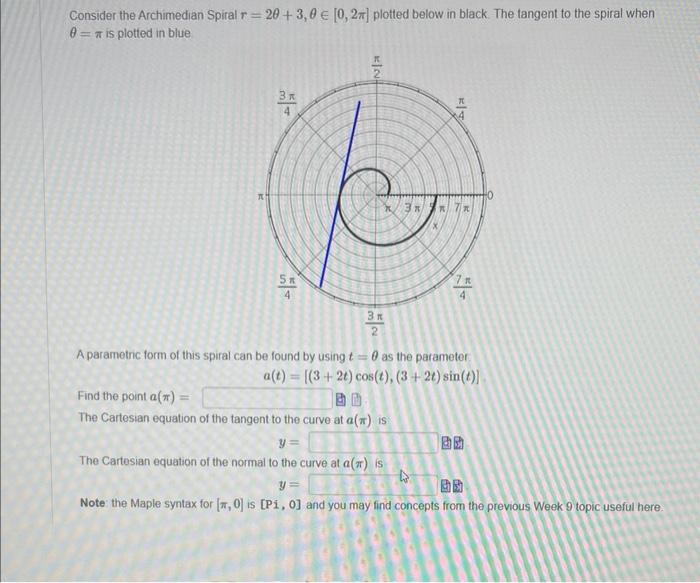 Solved Consider the Archimedian Spiral r=2θ+3,θ∈[0,2π] | Chegg.com