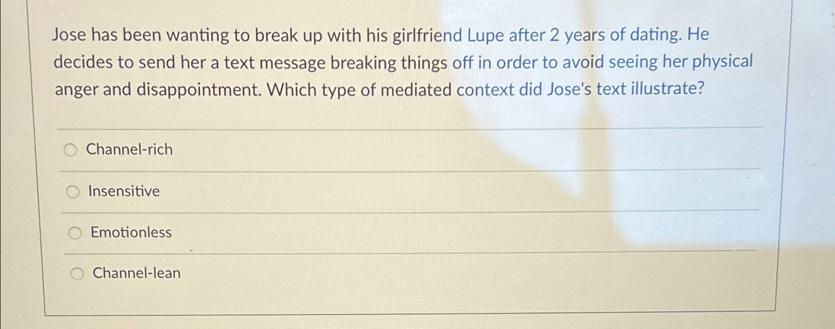 Solved Jose has been wanting to break up with his girlfriend | Chegg.com