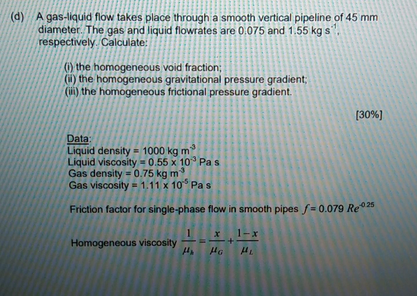Solved (d): A gas-liquid flow takes place through a smooth | Chegg.com
