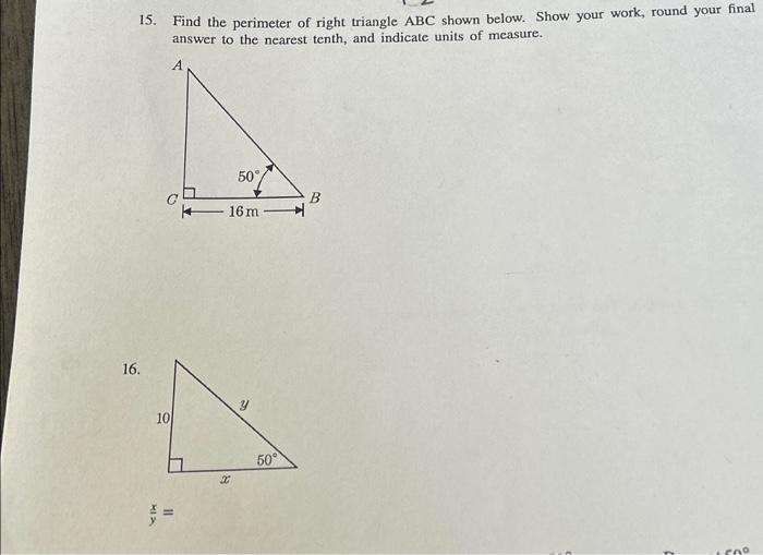 Solved Find the perimeter of right triangle ABC shown below. | Chegg.com