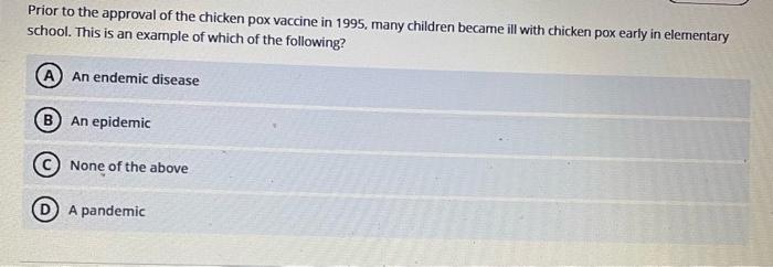 Solved Prior to the approval of the chicken pox vaccine in | Chegg.com