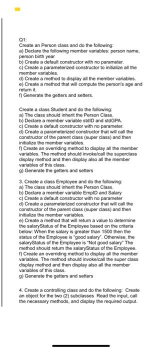 Solved 1. Create an Employee class and do the following: a) | Chegg.com