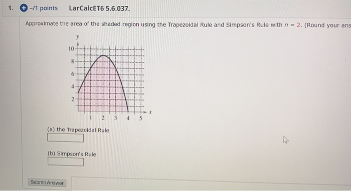 Solved Approximate the area of the shaded region using a | Chegg.com