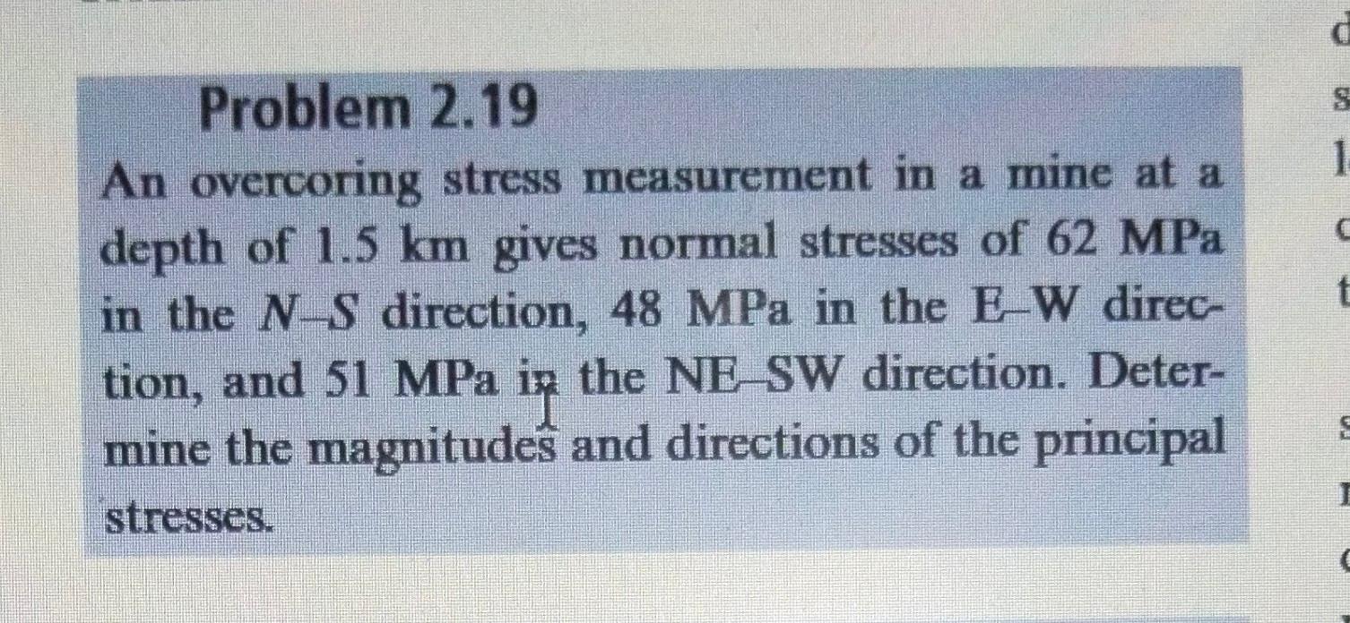 Solved An overcoring stress measurement in a mine at a depth | Chegg.com
