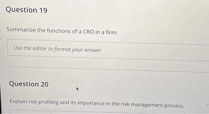 Solved Summarize the functions of a CRO in a firm. Use the | Chegg.com