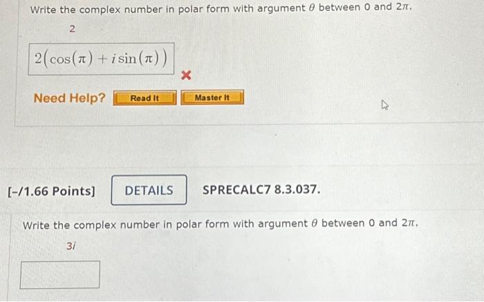 Solved Write the complex number in polar form with argument | Chegg.com