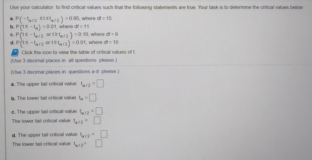 Solved a. Use your calculator to find critical values such | Chegg.com