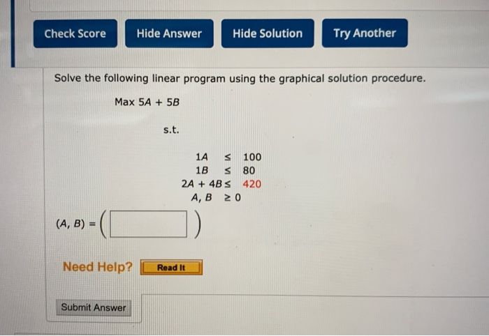 Solved Check Score Hide Answer Hide Solution Try Another | Chegg.com