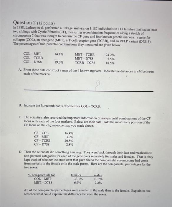Solved Question 2 (12 points) In 1988, Lathrop et al. | Chegg.com