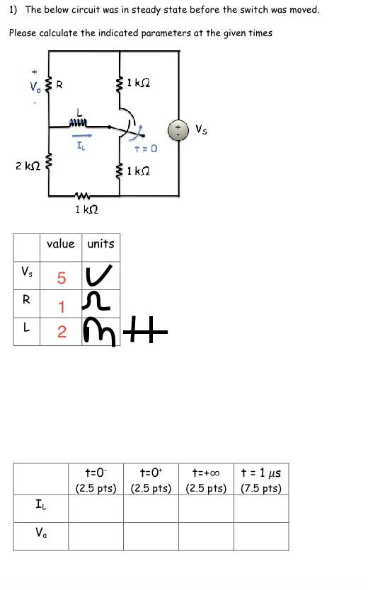 Solved 1) ﻿The below circuit was in steady state before the | Chegg.com