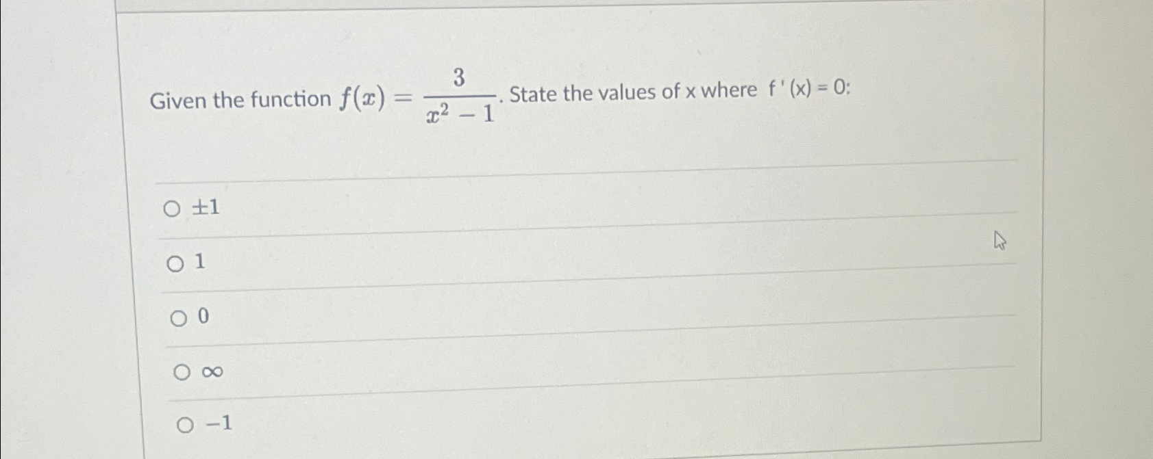 Solved Given the function f(x)=3x2-1. ﻿State the values of x | Chegg.com