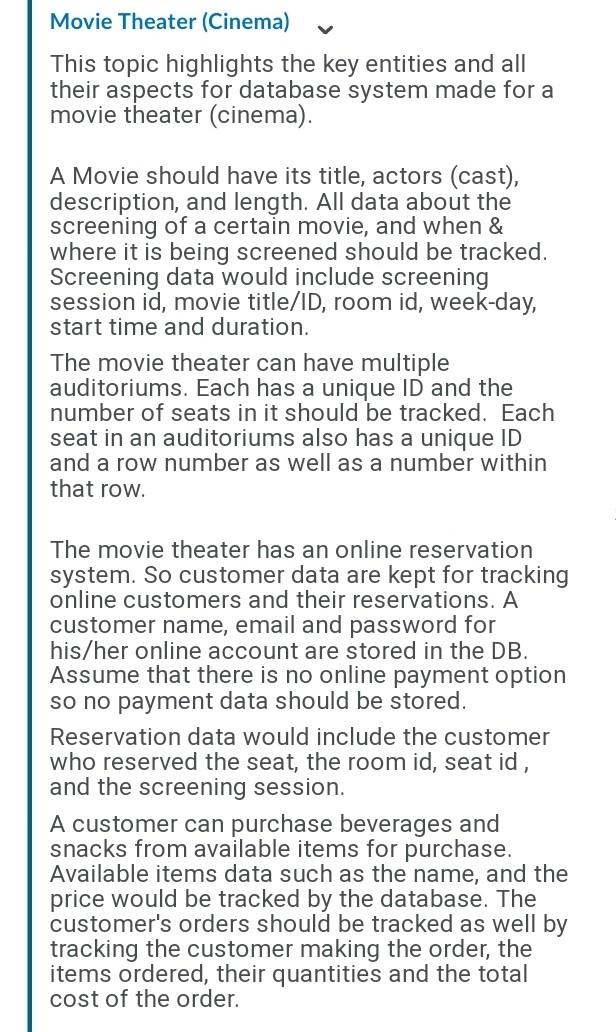 Solved Movie Theater (Cinema) This topic highlights the key | Chegg.com