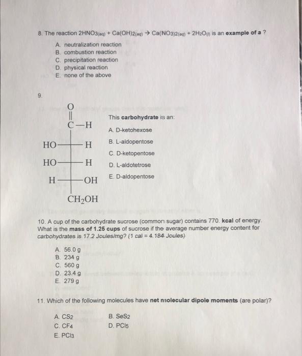 Solved 8. The reaction 2HNO3(aq) + Ca(OH)2(aq) → | Chegg.com