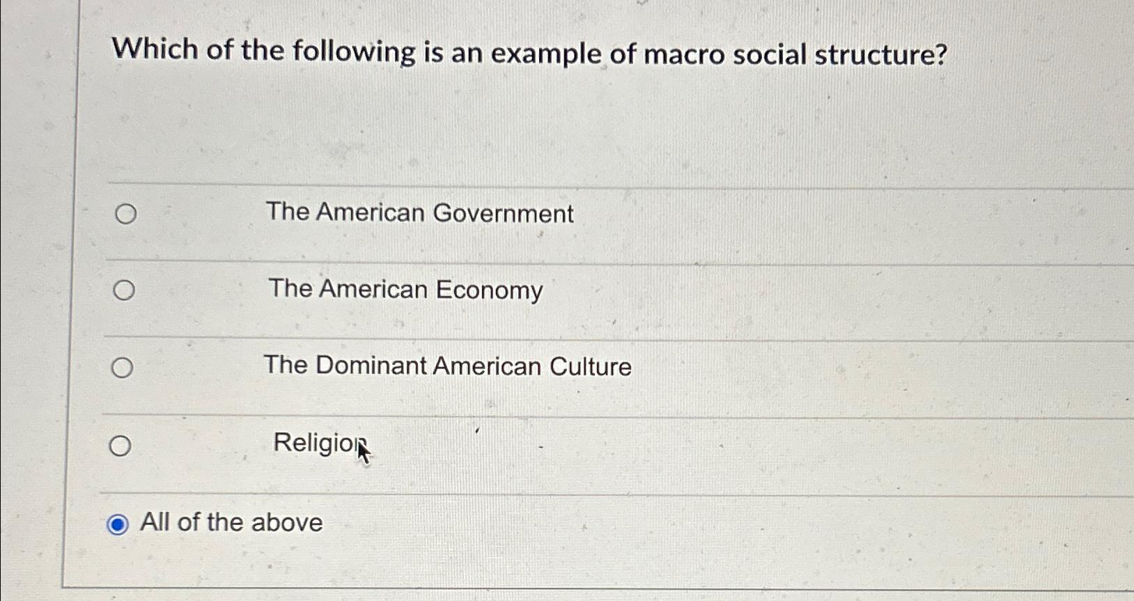 Solved Which of the following is an example of macro social | Chegg.com