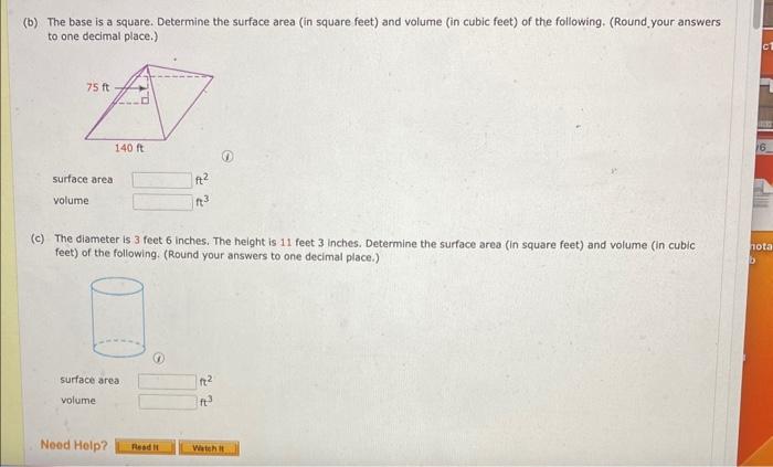 Solved (b) The base is a square. Determine the surface area | Chegg.com