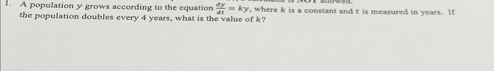 Solved A population y ﻿grows according to the equation | Chegg.com