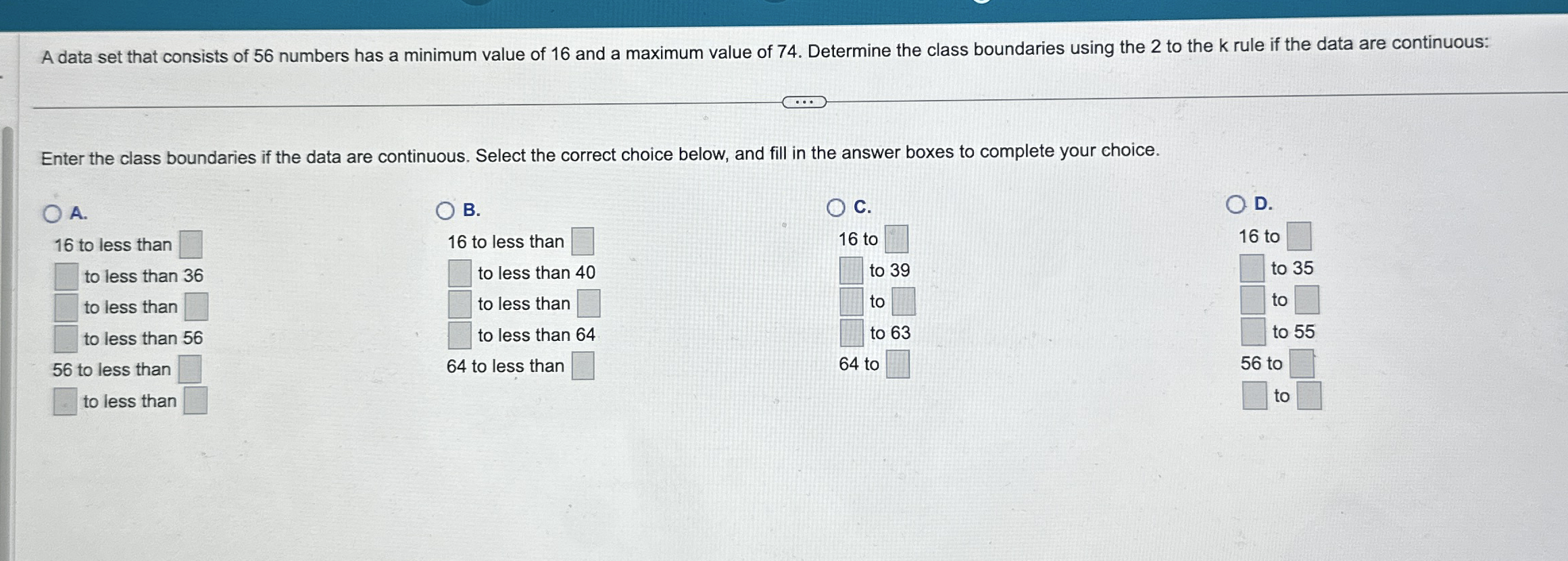 Solved A data set that consists of 56 ﻿numbers has a minimum | Chegg.com