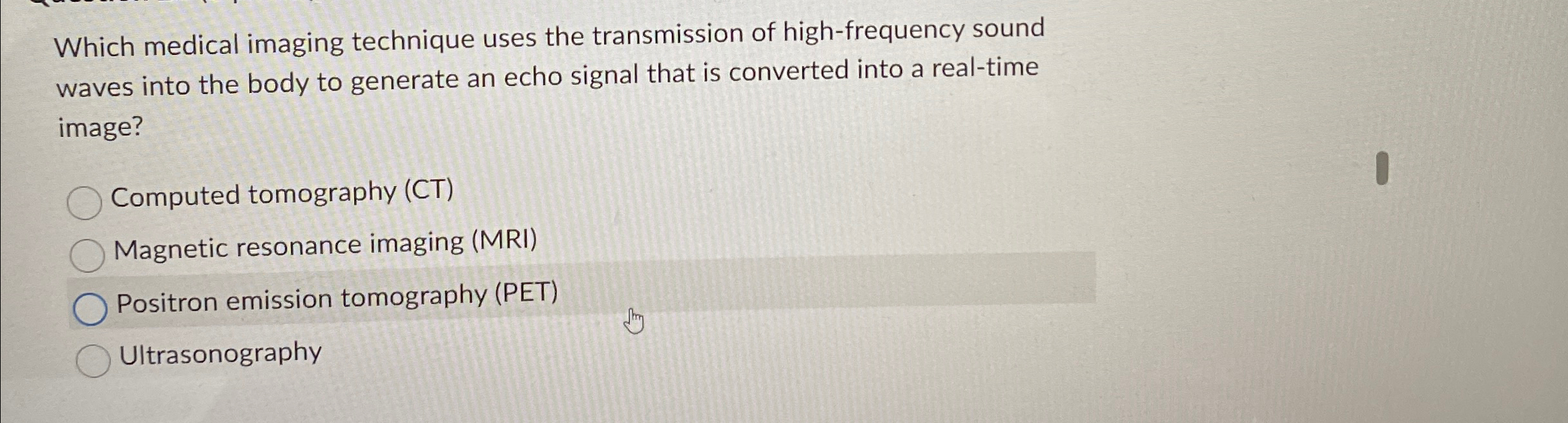 Solved Which medical imaging technique uses the transmission | Chegg.com