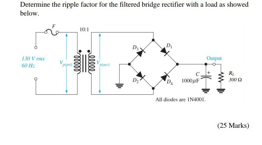 Solved Determine the ripple factor for the filtered bridge | Chegg.com