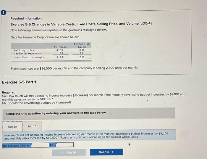 Solved Required information Exercise 5.5 Changes in Variable | Chegg.com