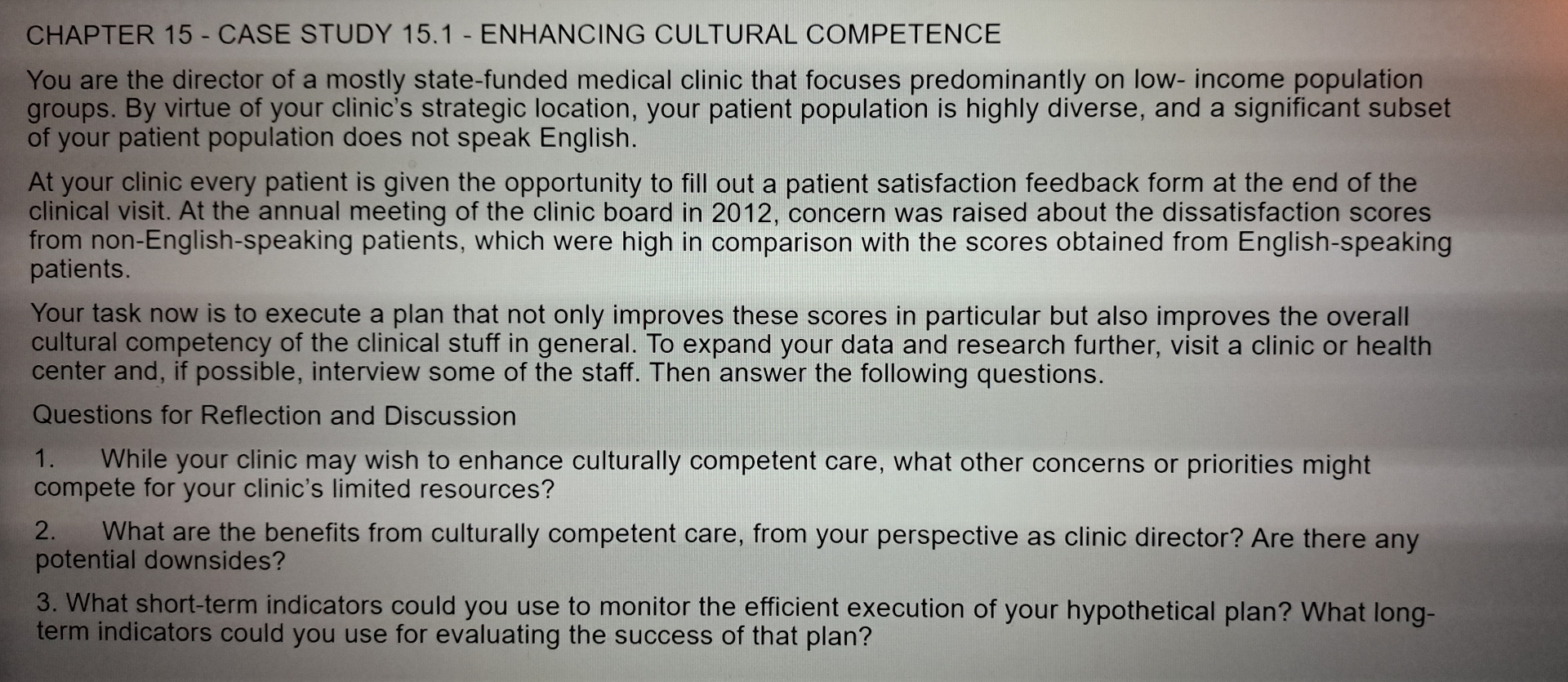 Solved CHAPTER 15 - ﻿CASE STUDY 15.1 - ﻿ENHANCING CULTURAL | Chegg.com