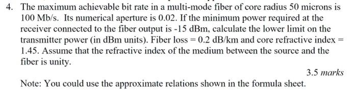 Solved 4. The maximum achievable bit rate in a multi-mode | Chegg.com