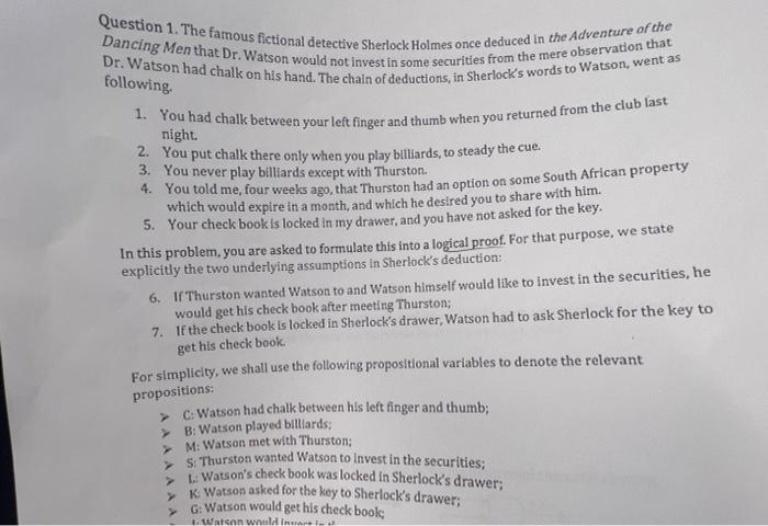 Solved Question 1. The famous fictional detective Sherlock | Chegg.com
