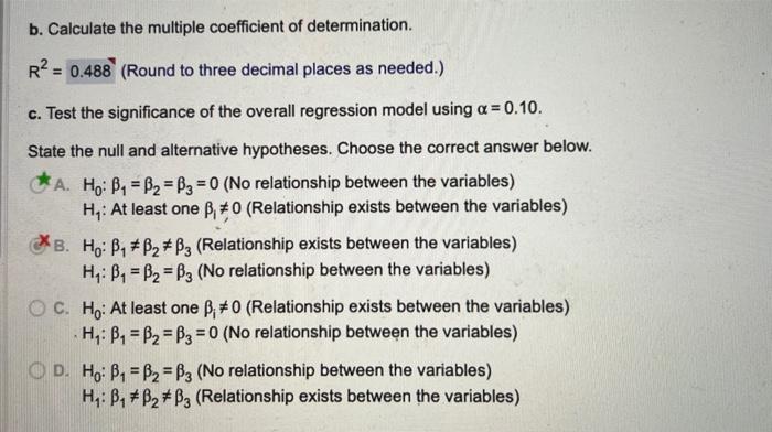 Solved b. Calculate the multiple coefficient of | Chegg.com