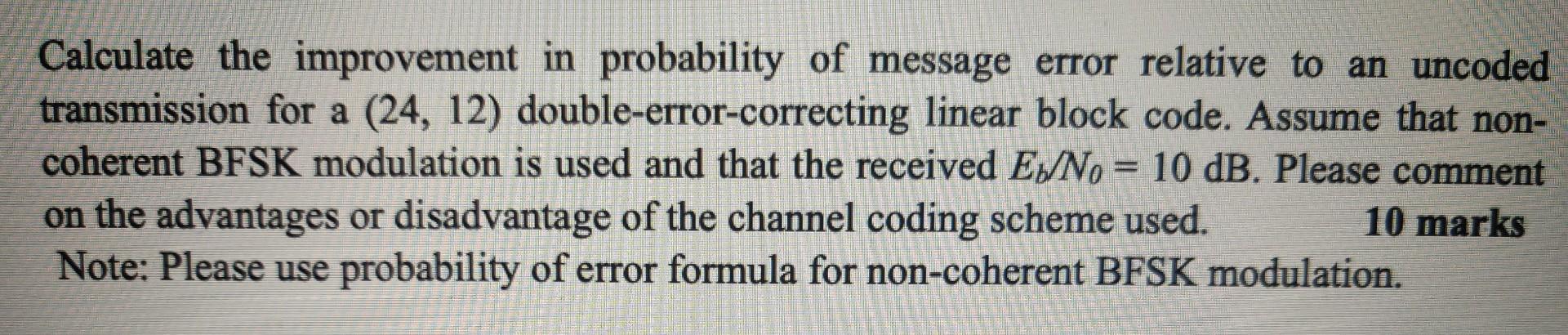 Calculate the improvement in probability of message | Chegg.com
