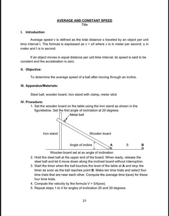 Solved AVERAGE AND CONSTANT SPEED Title 1. Introduction | Chegg.com