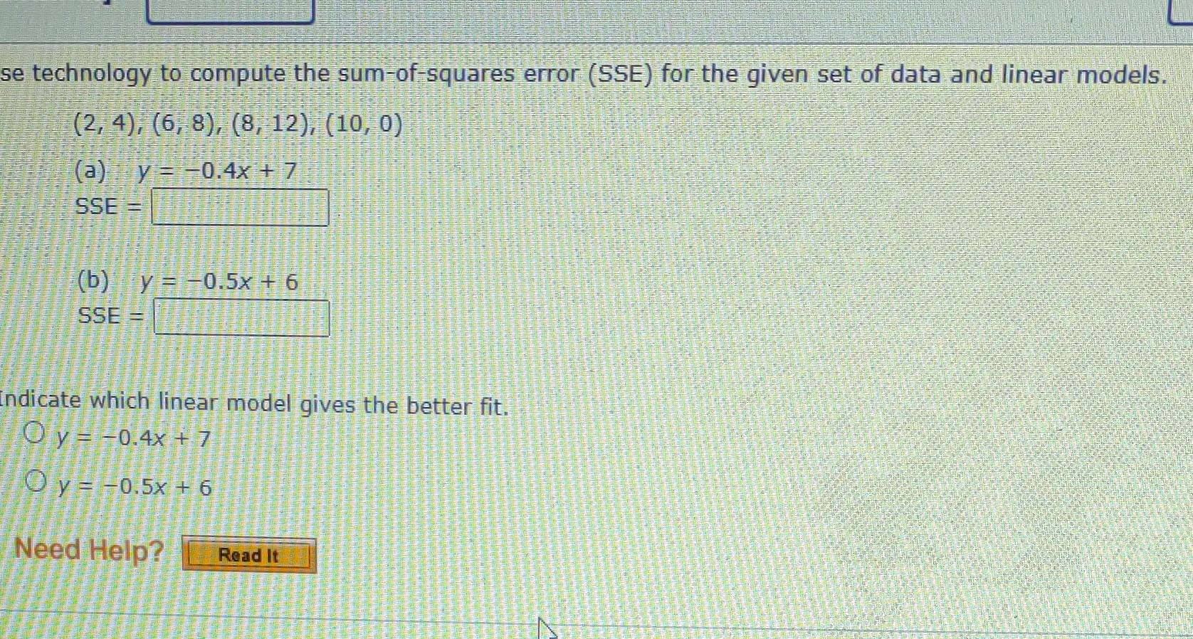 Solved se technology to compute the sum-of-squares error | Chegg.com