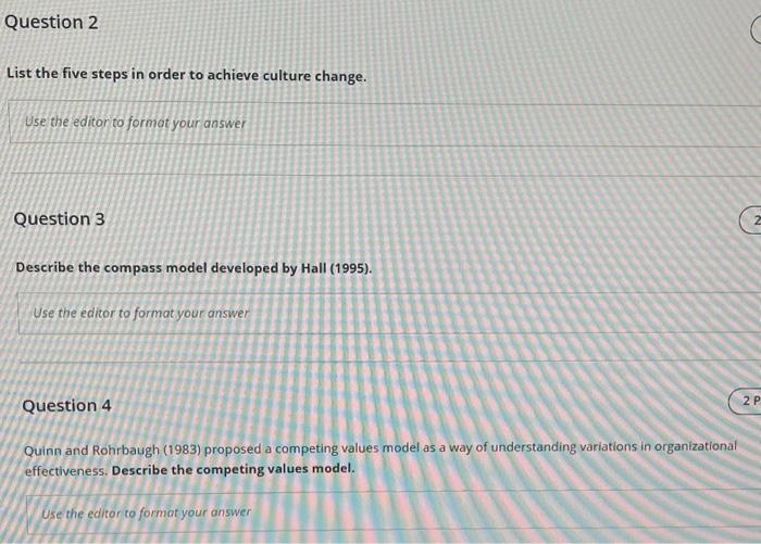Solved List the five steps in order to achieve culture | Chegg.com