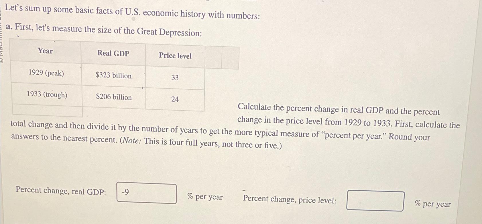 Solved Let's sum up some basic facts of U.S. ﻿economic | Chegg.com