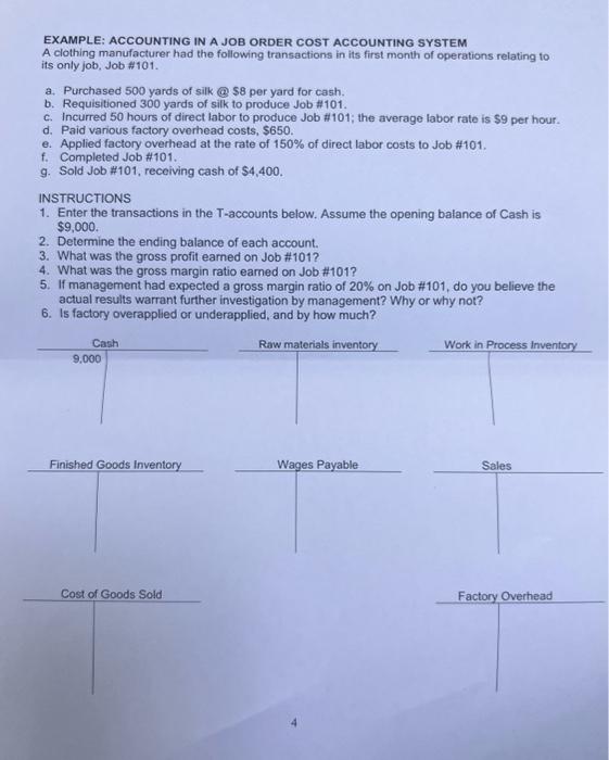 Solved EXAMPLE: ACCOUNTING IN A JOB ORDER COST ACCOUNTING | Chegg.com