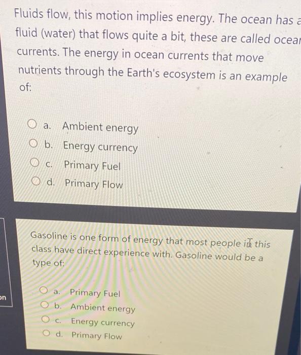 Solved Fluids flow, this motion implies energy. The ocean | Chegg.com