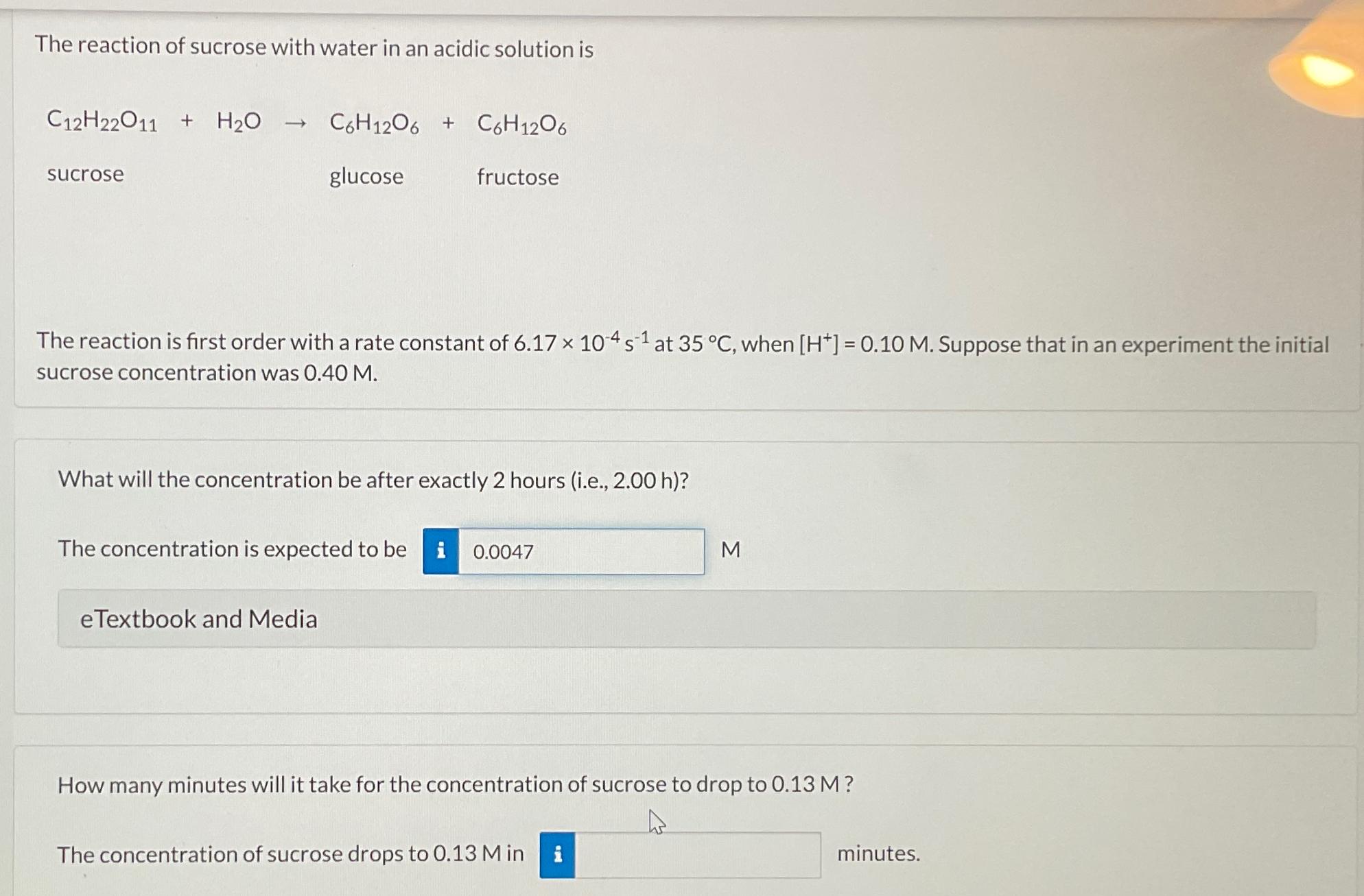 Solved The reaction of sucrose with water in an acidic | Chegg.com