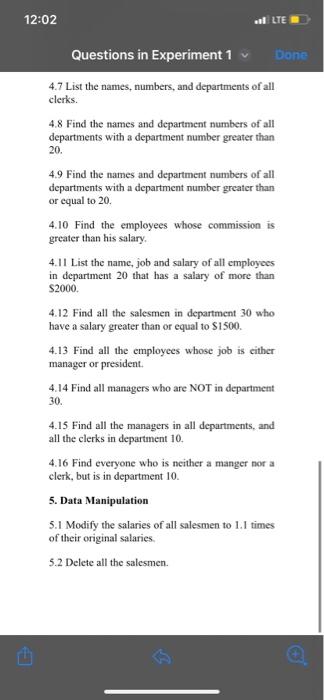 4.7 List the names, numbers, and departments of all | Chegg.com