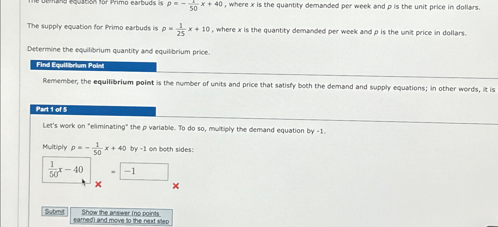 Solved equation for Primo earbuds is p=-150x+40, ﻿where x | Chegg.com