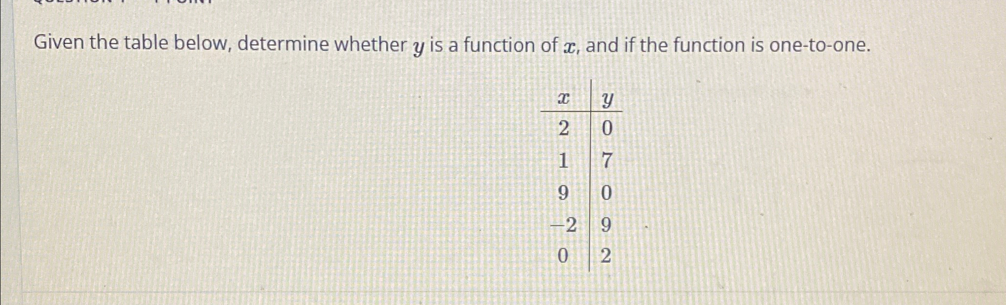 Solved Given the table below, determine whether y ﻿is a | Chegg.com