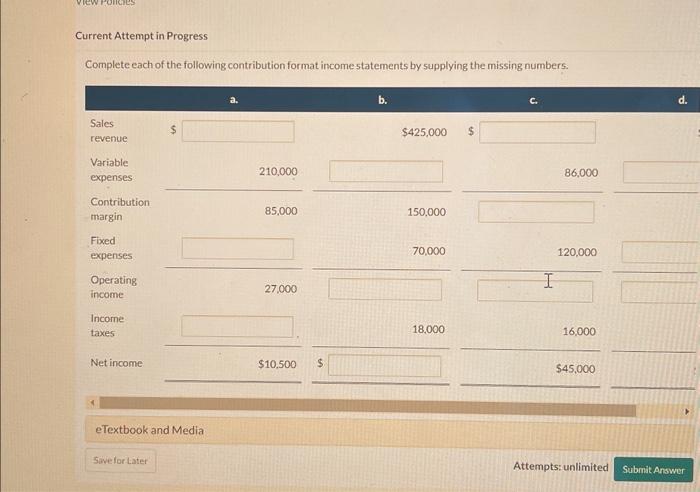Solved Current Attempt in Progress Complete each of the | Chegg.com