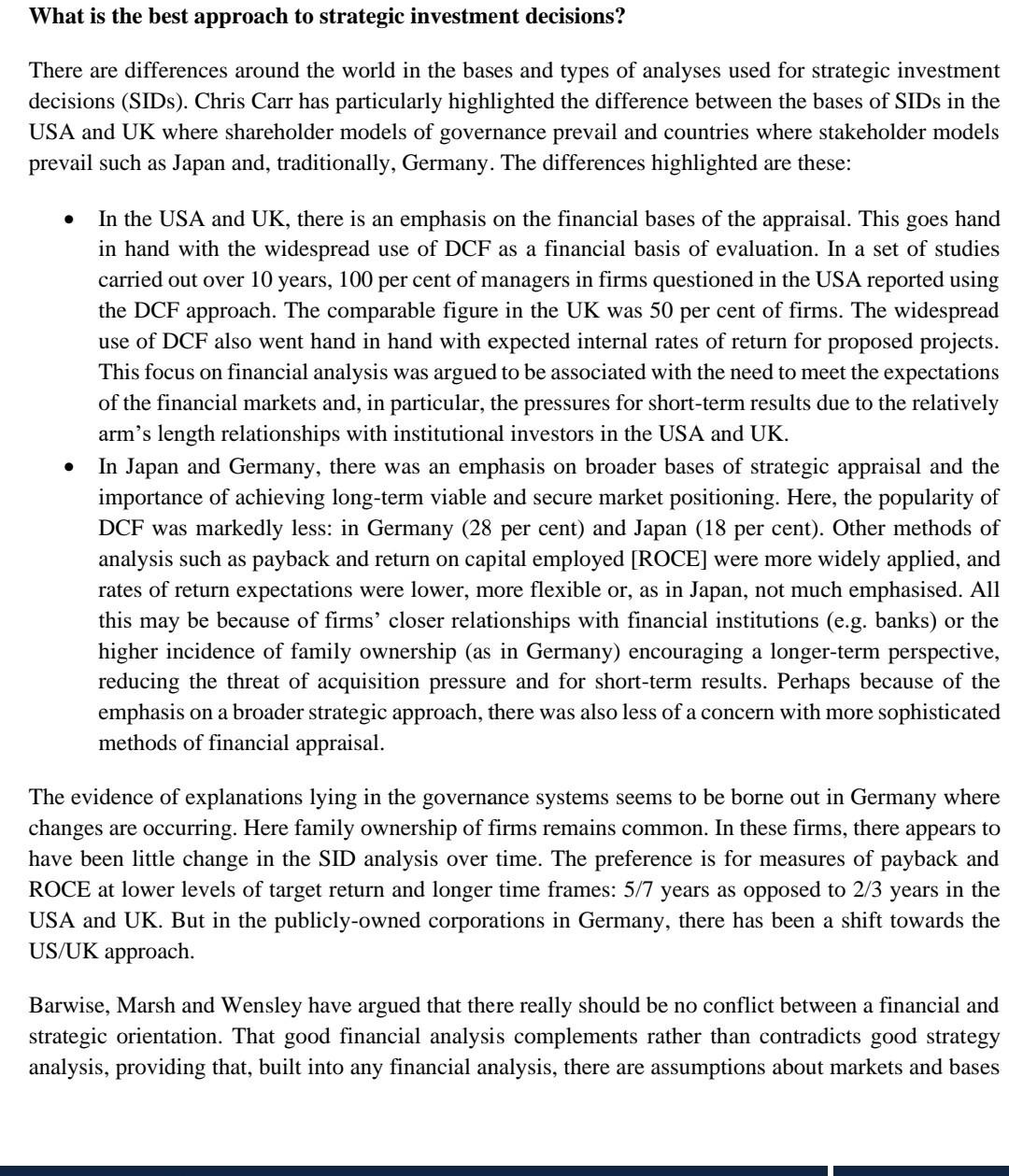 What is the best approach to strategic investment | Chegg.com