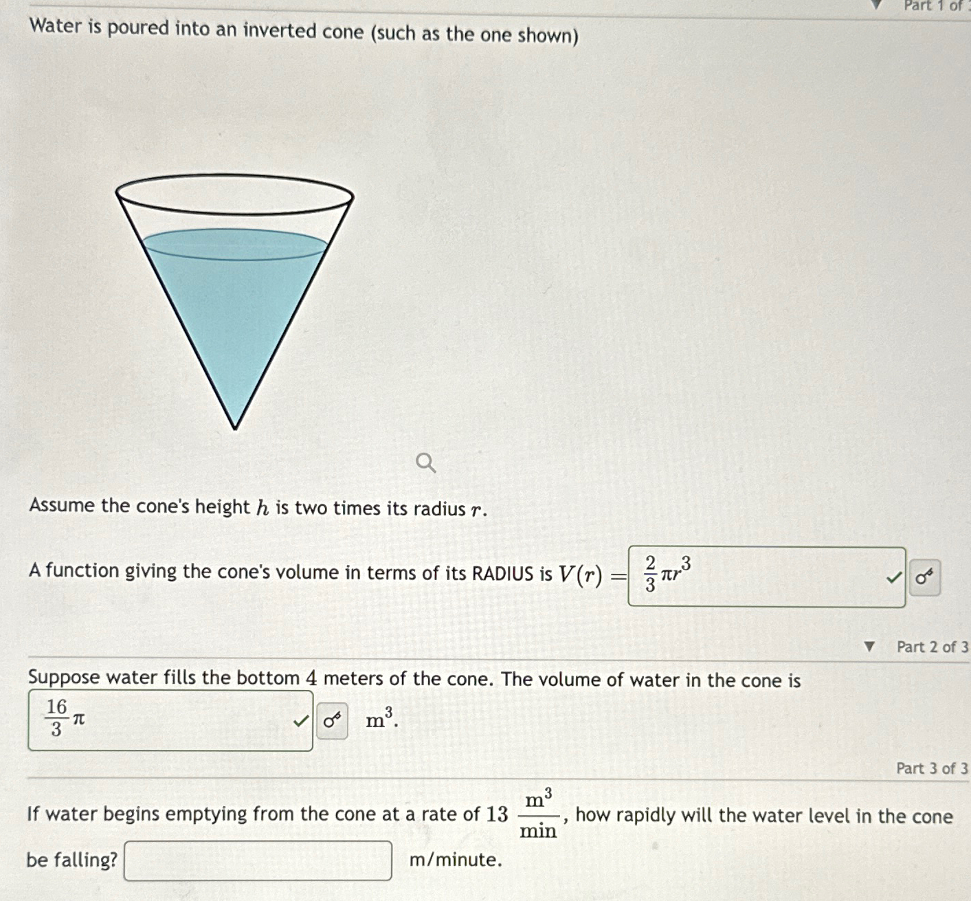 Solved Water is poured into an inverted cone (such as the | Chegg.com