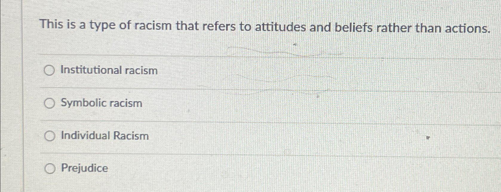 Solved This is a type of racism that refers to attitudes and | Chegg.com
