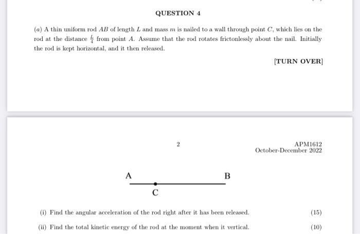 Solved (a) A thin uniform rod AB of length L and mass m is | Chegg.com